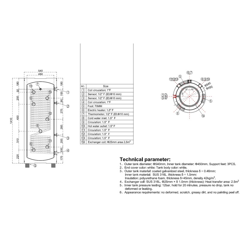 Buffer Tank 200L with Coil JPT-200-1 C316 Stainless Steel SS316 ...
